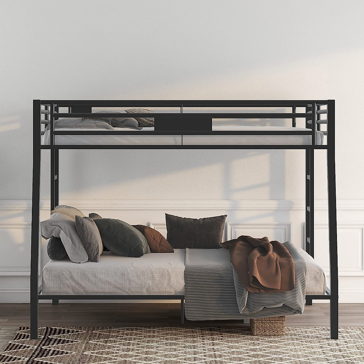 Bellemave Full XL Over Queen Metal Bunk Bed with 2 Ladders, for Kids Teens Adults - Sandy Black