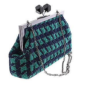 Oversized Houndstooth Clutch Evening Bag - Green