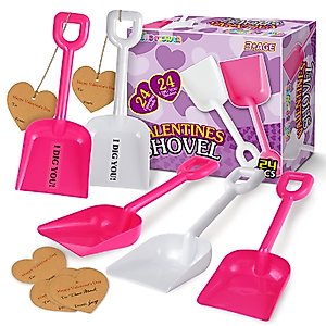 24 Pack Valentine's Greeting Cards With Plastic Toy Shovels,24 I Dig You Stickers,24 Ropes,24 Valentines Day Cards,Prizes For School Classroom,Kids Exchange Gifts,Party Favors,Kids Sand Shovels