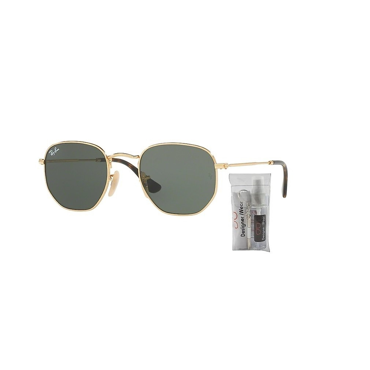 Ray-Ban RB3548N Hexagonal 001 54M Gold/Green Sunglasses for Men For Women (Large)+ BUNDLE with Designer iWear Eyewear Kit