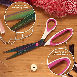BambooMN Titanium Softgrip Scissors Set for Sewing, Arts, Crafts, Office - 1 set of 3 - White w/Pink Inlays