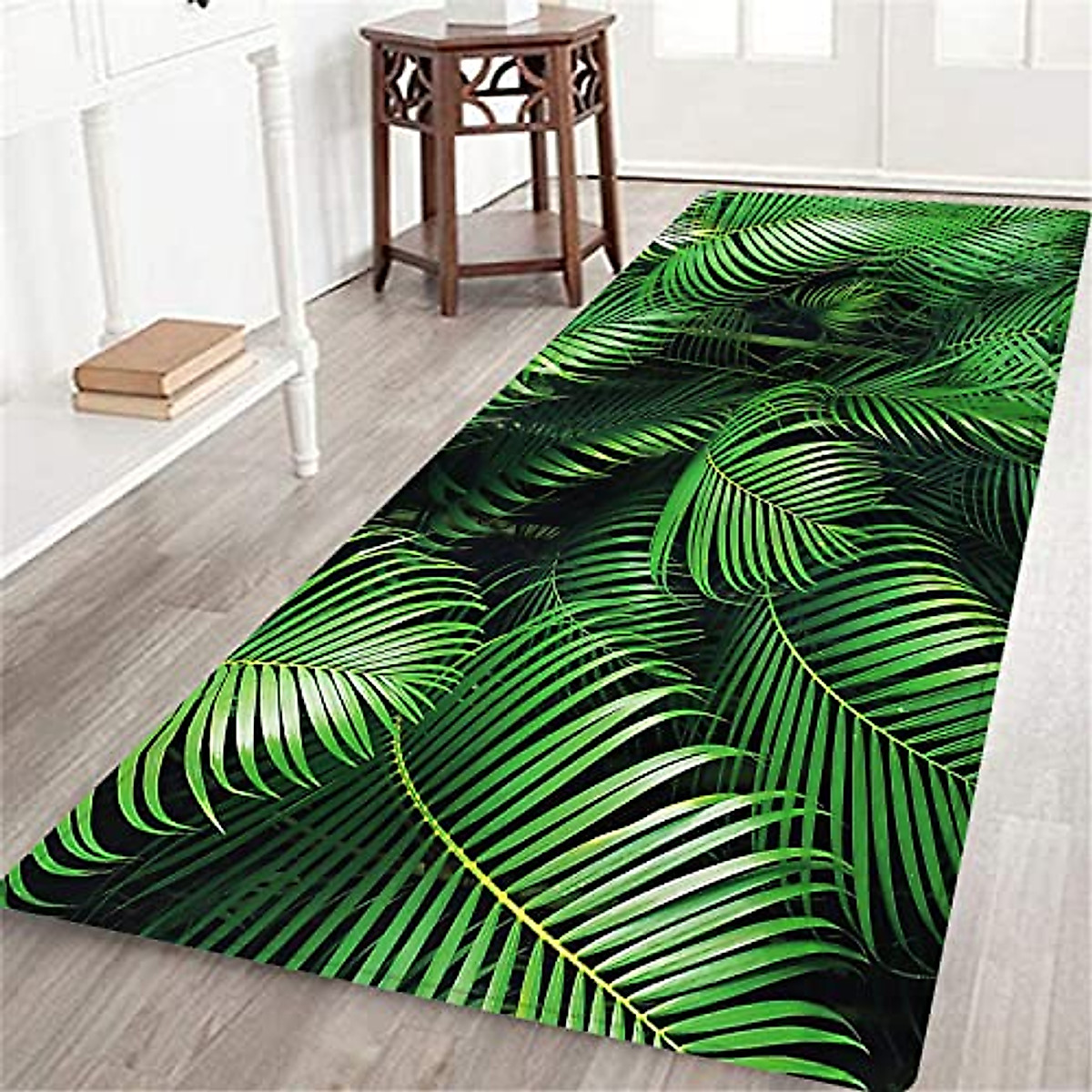 MATEKULI Long Runner Rug,Tropical Exotic Palm Tree Leaves Branches Botanical Jungle Garden Nature,Non-Slip Floor Carpet Hallway Doormat Entrance Door Mats Washable Area Kitchen Rugs