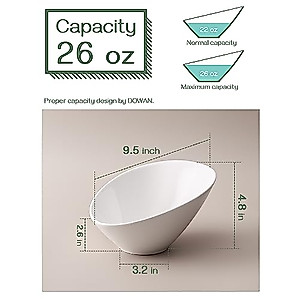 DOWAN 26 OZ Salad Bowls 2 Packs - 9.5" Large Serving Bowls - Angled Bowls for Salad, Pasta, Fruit, Macaroni, Taco, Sauces - Slanted Curve Bowls for Restaurant, Party, Daily Use, Wedding, Anniversary