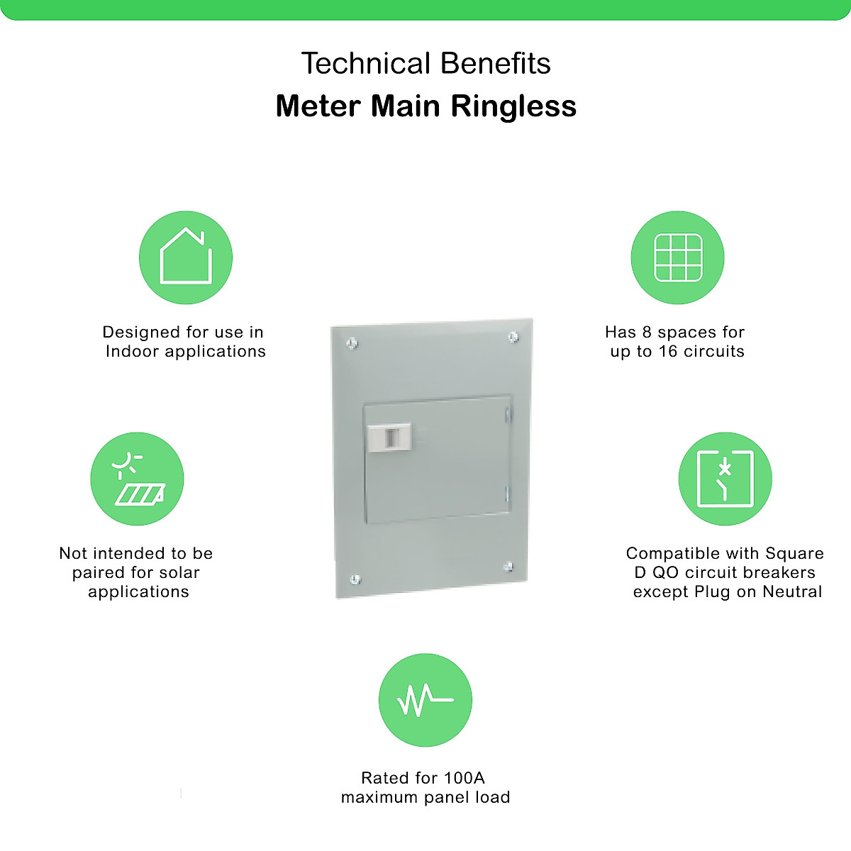 Square D - QO816L100DF QO 100-Amp 8-Spaces 16-Circuit Indoor Flush Mount Main Lugs Load Center with Cover and Door