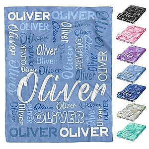 PerStudio Personalized Baby Blanket Custom Name Blankets Throws for Kids Boys Girls Customized Christmas Birthday Gifts for Adults