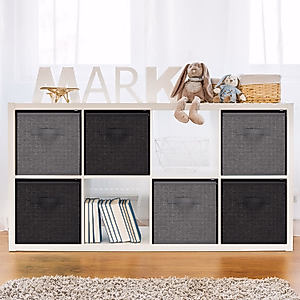 Cube Storage Bins, Foldable 6 Cube Storage Organizer Bins, Fabric Storage Cubes, Storage Basket with Handles, Black Closet Storage Bins, 11-Inch Cube Storage Bins for Bedroom, Playroom and More