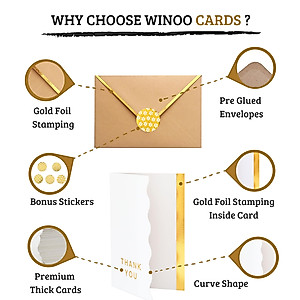 Winoo Design Luxury Thank You Cards with Envelopes - 20PK Gold Thank You Notes 4x6 Inches Baby Shower Thank You Cards Wedding Thank You Cards Small Business Graduation Funeral Bridal Shower