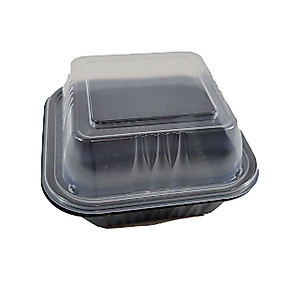 [80 Sets] PP Pebble Box Serving Tray with Lid, Food Container (6x6" 1 Compartment)