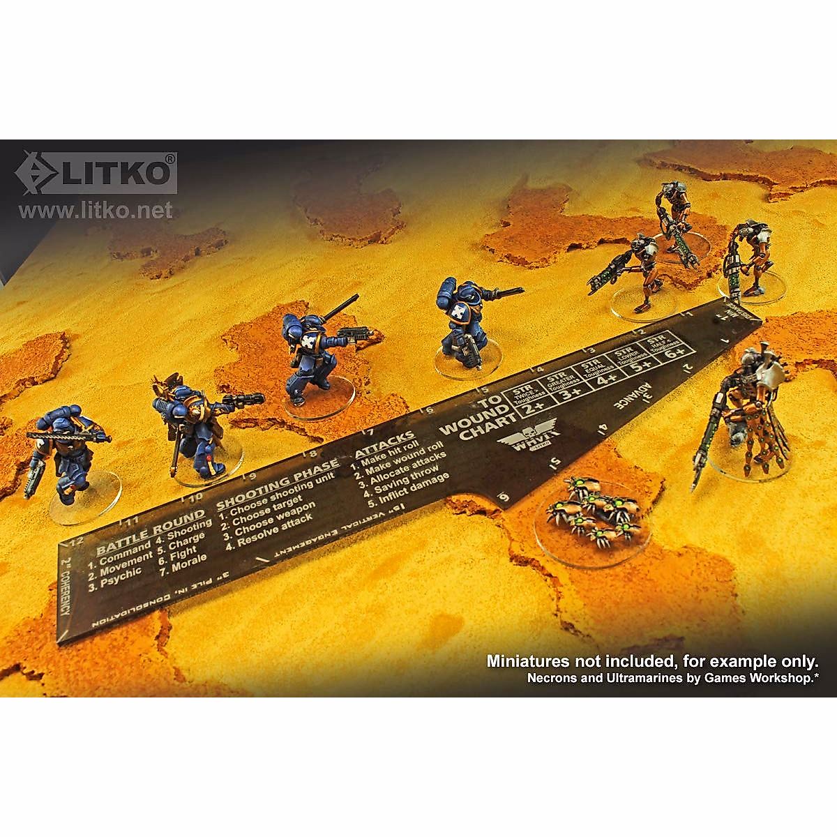 LITKO 12-inch Movement & Shooting Gauge | Compatible with Warhammer 40,000 9th Edition | Command | Movement | Shooting | Charge | Fight (Translucent Green)