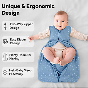 Unnivoll Baby Sleep Sack 6-12 Months 3 Pack 100% Cotton Lightweight 0.5 TOG Wearable Blanket Baby Sleep Bag with 2-Way Zipper for Newborn Infant Blue