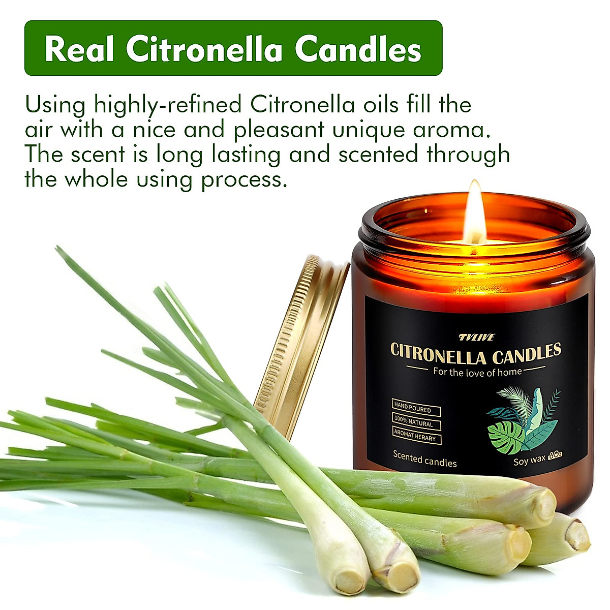 Citronella Candles Outdoor Indoor, Large Scented Jar Candles Gift Set up to 120 Hours Burning, Soy Wax Candles, Candles Gifts for Women, Garden, Patio, 2x8 Oz