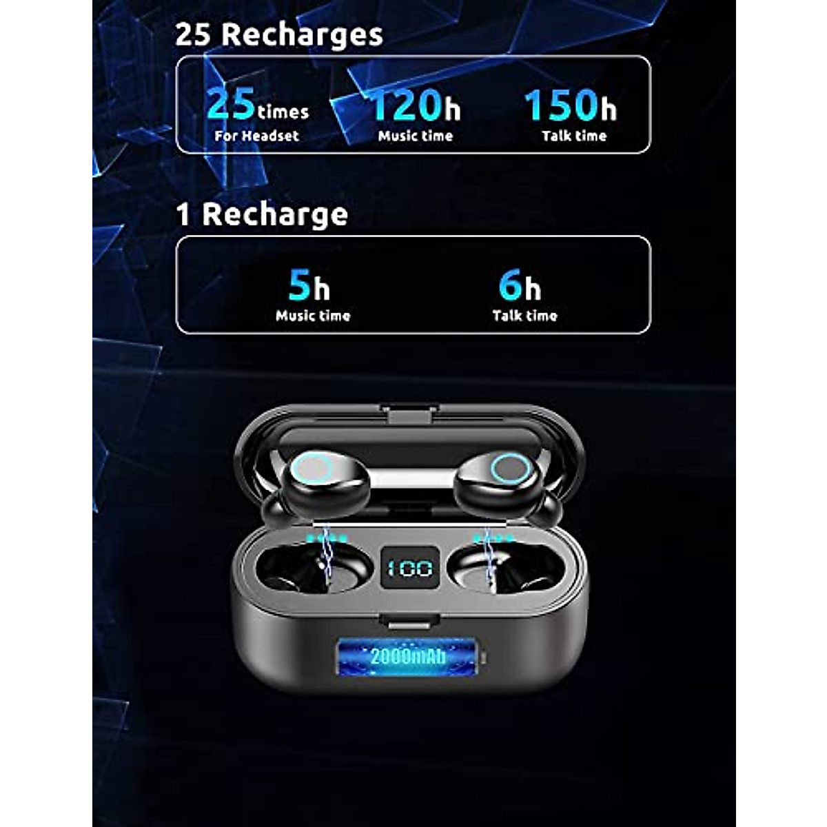 VOLT PLUS TECH Wireless V5.0 Bluetooth Earbuds for Samsung Galaxy S20/FE/Ultra/S20+/5G/Fan Edition/Plus with LED Display, Mic and 8D Bass, F9 TWS and IPX7 Waterproof/Sweatproof with 2000mAh PowerBank