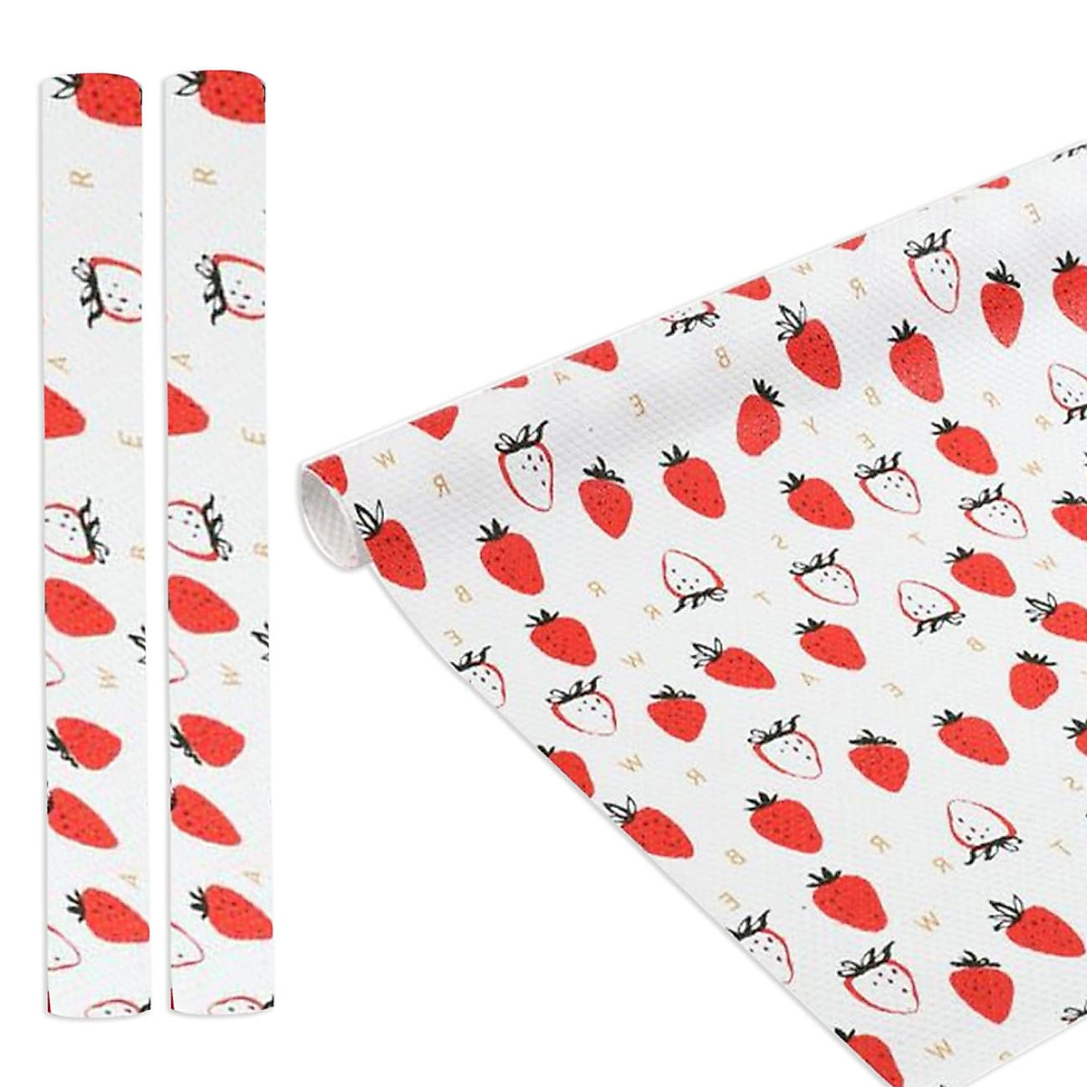 3 Rolls Shelf Liner for Cabinets and Drawer, Non Slip Refrigerator Liners, Non-Adhesive Waterproof Oil-Proof Eva Placemats, Can Be Cut Storage Shelf Mats for Desk, Dresser and Cupboard (Strawberry)