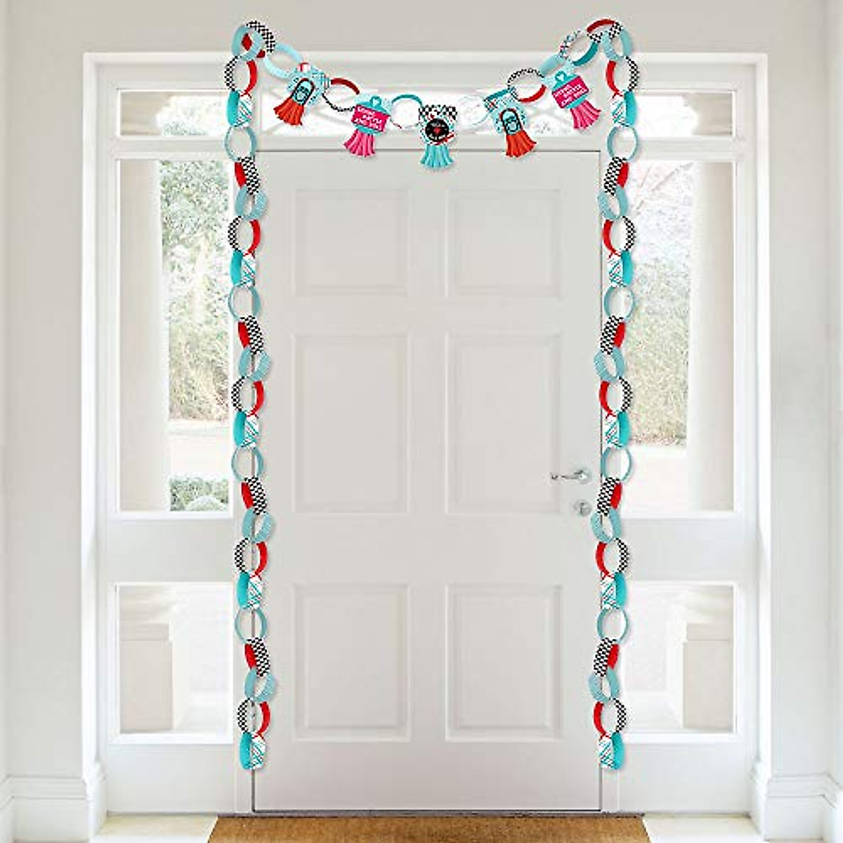 Big Dot of Happiness 50’s Sock Hop - 90 Chain Links and 30 Paper Tassels Decoration Kit - 1950s Rock N Roll Party Paper Chains Garland - 21 feet