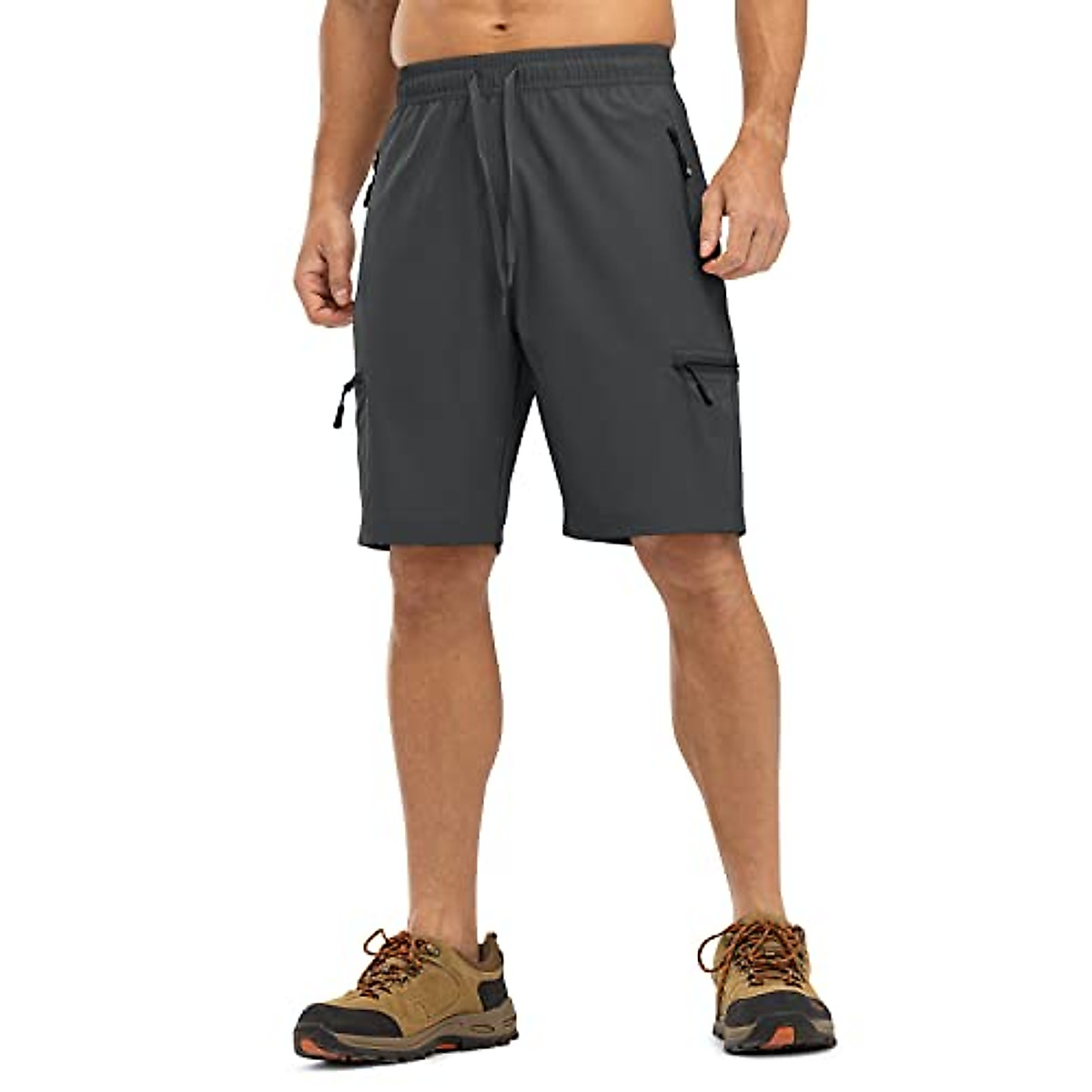 TBMPOY Men's Hiking Shorts with 5 Zip Pockets 9'' Lightweight Outdoor Work Athletic Short for Men Travel Running Dark Grey XXL