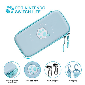 JINGDU Carrying Case Compatible with Switch Lite, Cute 3D Cat Paw Storage Bag with Screen Protector, Thumb Grips, Protective Case, Straps, Premium Accessories Kit, Blue