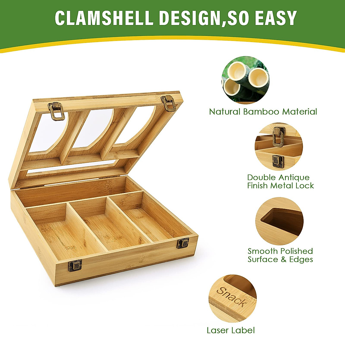 QXKAKA Ziplock Bag Organizer for Drawer, Kitchen Drawer Bamboo Organizer-Clamshell Plastic Bag Organizer, Wall Mounted Baggie Organizer, Ziploc Bag Organizer for Gallon, Quart, Sandwich, Snack