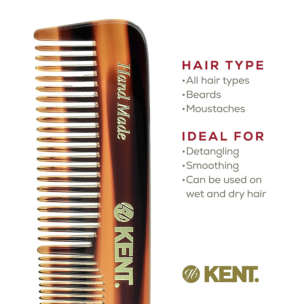 Kent A OT Double Tooth Hair Pocket Comb, Small Fine / Wide Tooth Comb For Hair, Beard and Mustache, Coarse / Fine Hair Grooming Comb for Men, Women and Kids. Saw Cut Hand Polished. Handmade in England