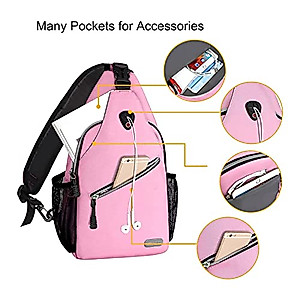 MOSISO Sling Backpack, Multipurpose Crossbody Shoulder Bag Travel Hiking Daypack, Light Pink, Medium