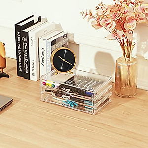 Cq acrylic Countertop Stackable Drawers Bathroom Cabinet Organizer Clear Organizing Bins For Cosmetics Organizer Jewelry Hair Accessories Nail Polish Lipstick Make up Marker Pen Medicine Storage