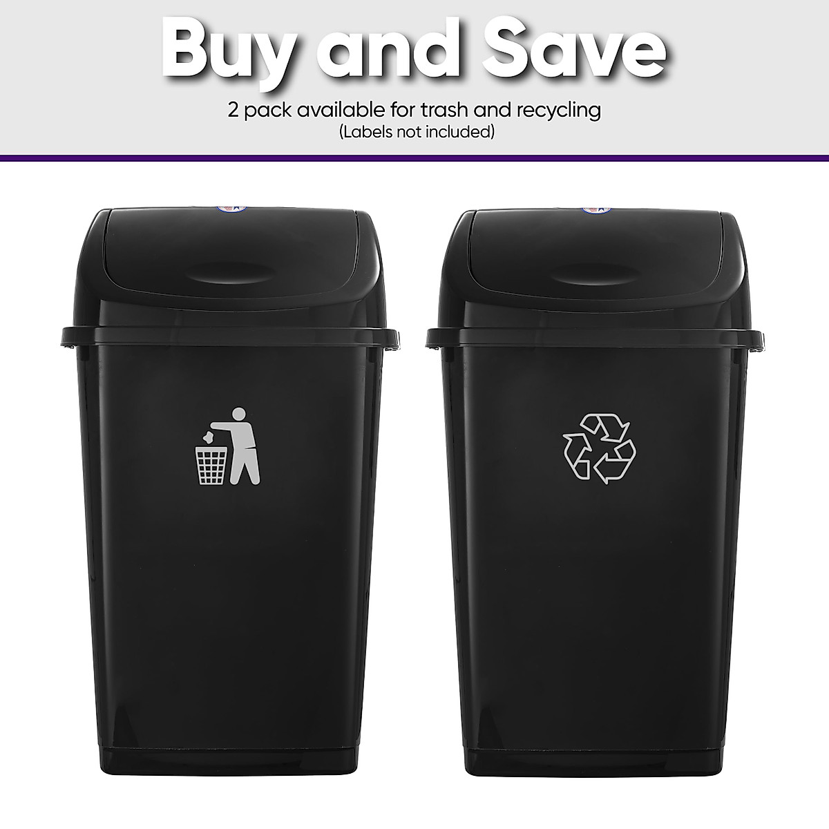 Superio Trash Can 13 Gallon Swing Lid 50 Liter, Black
