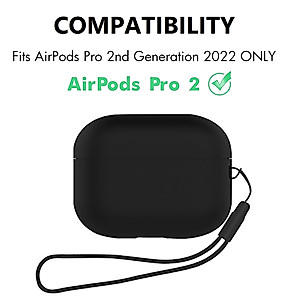 Airpods Pro 2 Case Soft Silicone Protective Case Cover Compatible with Apple AirPods Pro 2nd Generation Case 2022 Front LED Visible (Black)