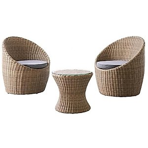 Strafford 100% All-Weather Aluminum Wicker Outdoor Furniture Set - 2 Removable Cushioned Chairs and 18 in. H Cocktail Table for Garden Patio Porch Balcony