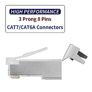 Quilence Cat7 Cat6A Connectors with Double Assembly Design Gold Plated Shielded RJ45 Modular Plug for 23AWG Solid and Stranded Cat7 Cat6A Cable 50u Gold Plated – 25Pack