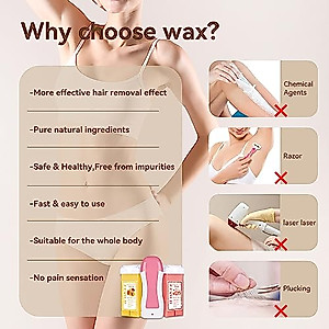 Roller Waxing Kit for Women, Roll on Wax Warmer Kit for Hair Removal, For Larger Areas of the Body, Sensitive Skin Wax Roller Kit for Hair Removal