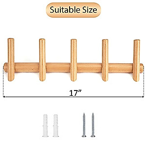 Goglory Wooden Coat Rack Wall Mount, Wood Coat Hooks Wall Mounted, 5 Wood Hooks for Hanging Coats Vintage & Pretty, Coat Hook Easy to Install, Wall Mounted Coat Rack for Hat, Robe, Backpack, etc
