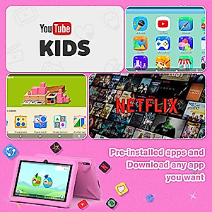 TOSCiDO 10 inch Kids Tablet,Android 11 Tablet for Kids,32GB ROM, Quad Core Processor,IPS HD 1280 * 800 Display,Parental Control,WiFi,Dual Cameras with Kids Tablet Case - Pink