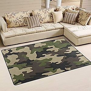 Linomo Area Rug Camouflage Green Camo Floor Rugs Doormat Living Room Home Decor, Carpets Area Mats for Kids Boys Girls Bedroom 60 x 39 Inches