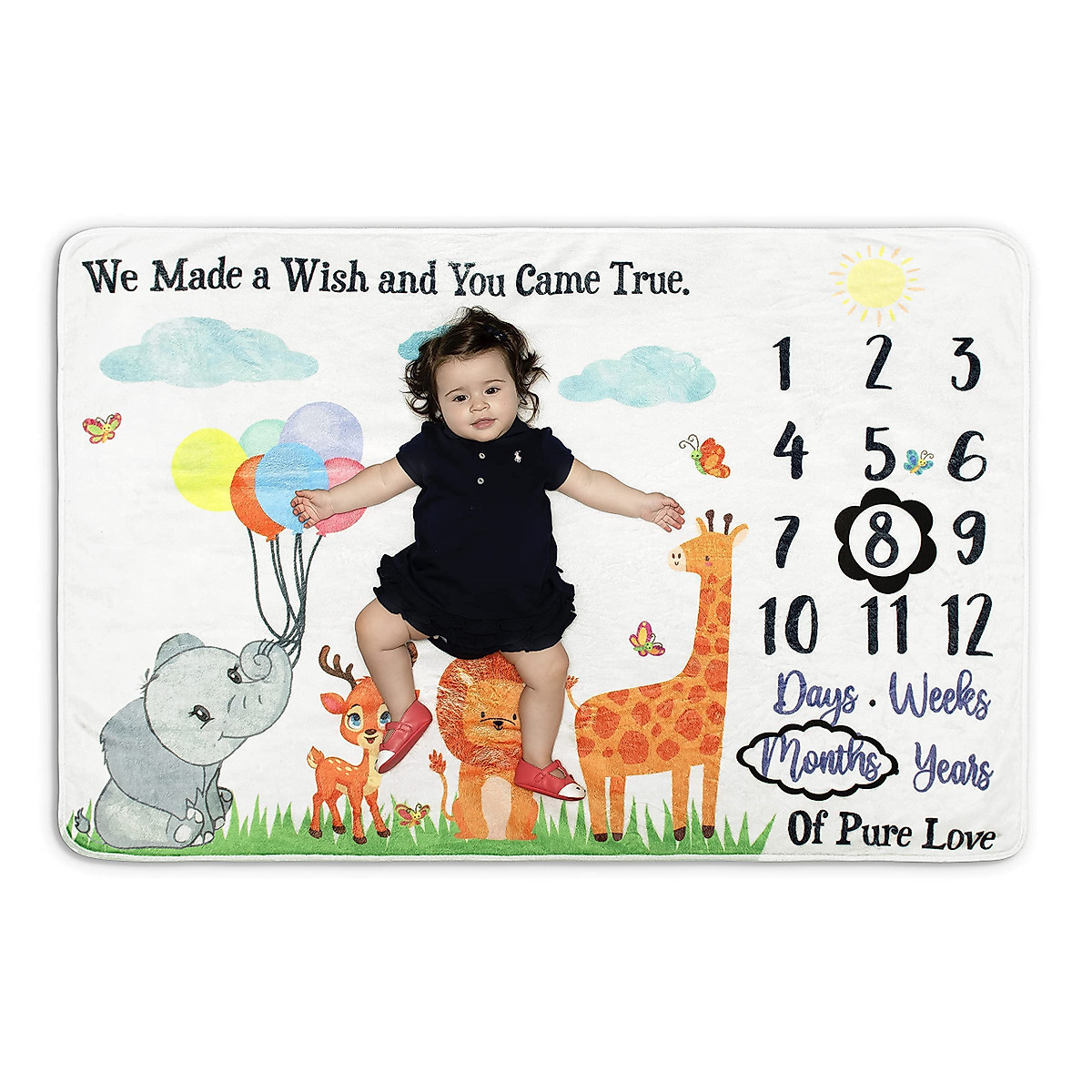 BABYFEFE Baby Monthly Milestone Blanket - Jungle Safari Milestone Blanket, Boy & Girl, Unisex Nursery Decor 60x40 Photography Backdrop