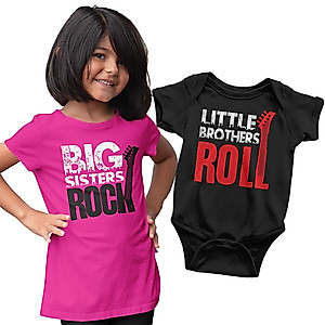 Nursery Decals and More, Big Sister Shirt 2020, Little Brother Newborn Outfit, Big Sisters Rock/Little Brothers Roll, Big Sibling 2T / Lil Sibling (3-6M) 3M