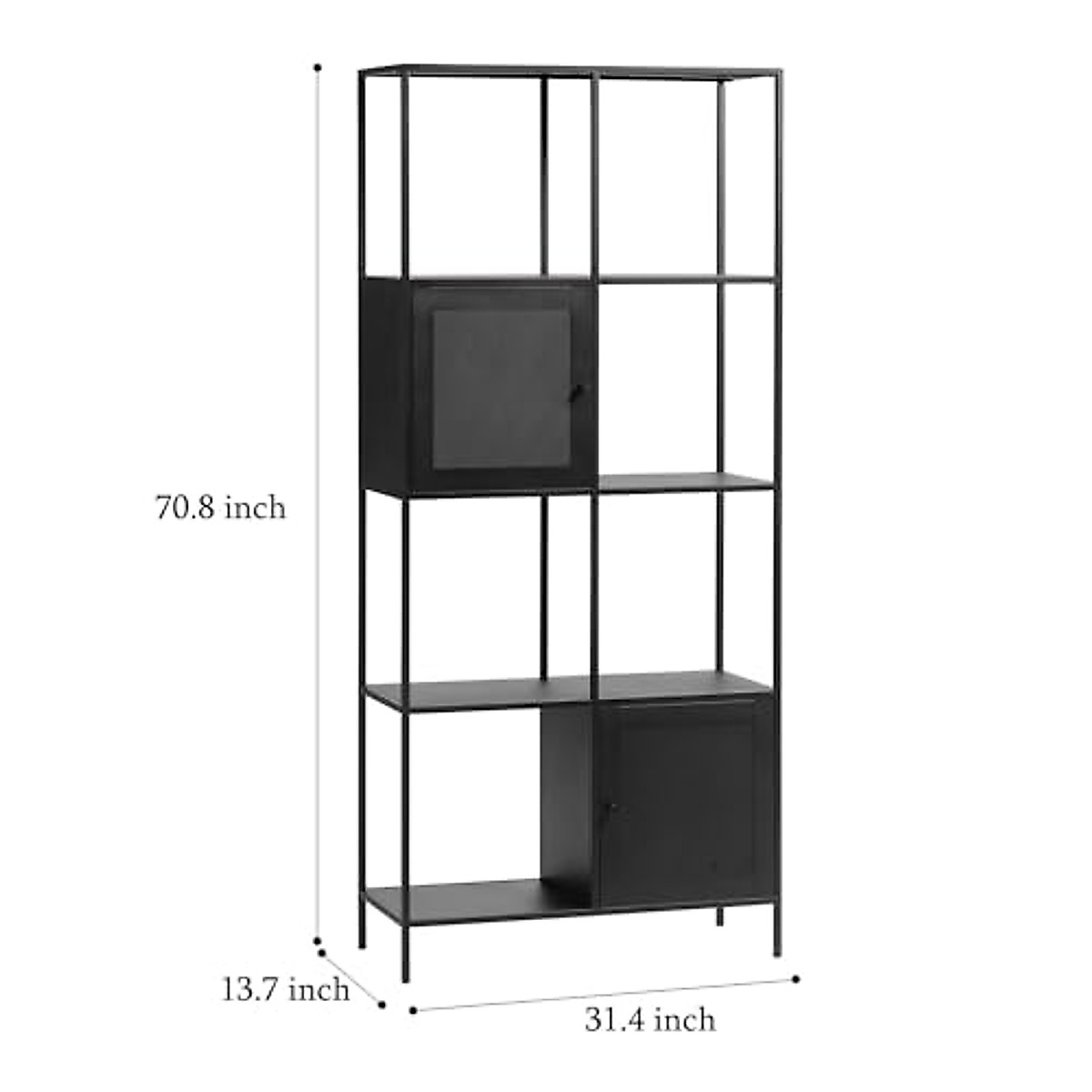 Aienid Metal Black Bookcase 70.7 H X 13.7 W X 31.2 D Black Metal 2-Door Bookcase with 2 Metal Mesh Doors and Versatile Storage Bookcase