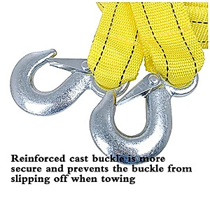Tow Straps Heavy Duty with Hooks Double-Layer Towing Strap 2” x 13’ | 10000 LB Capacity Trailer Belt for Cars Trucks Jeeps Boats and More,Tow Rope Yellow
