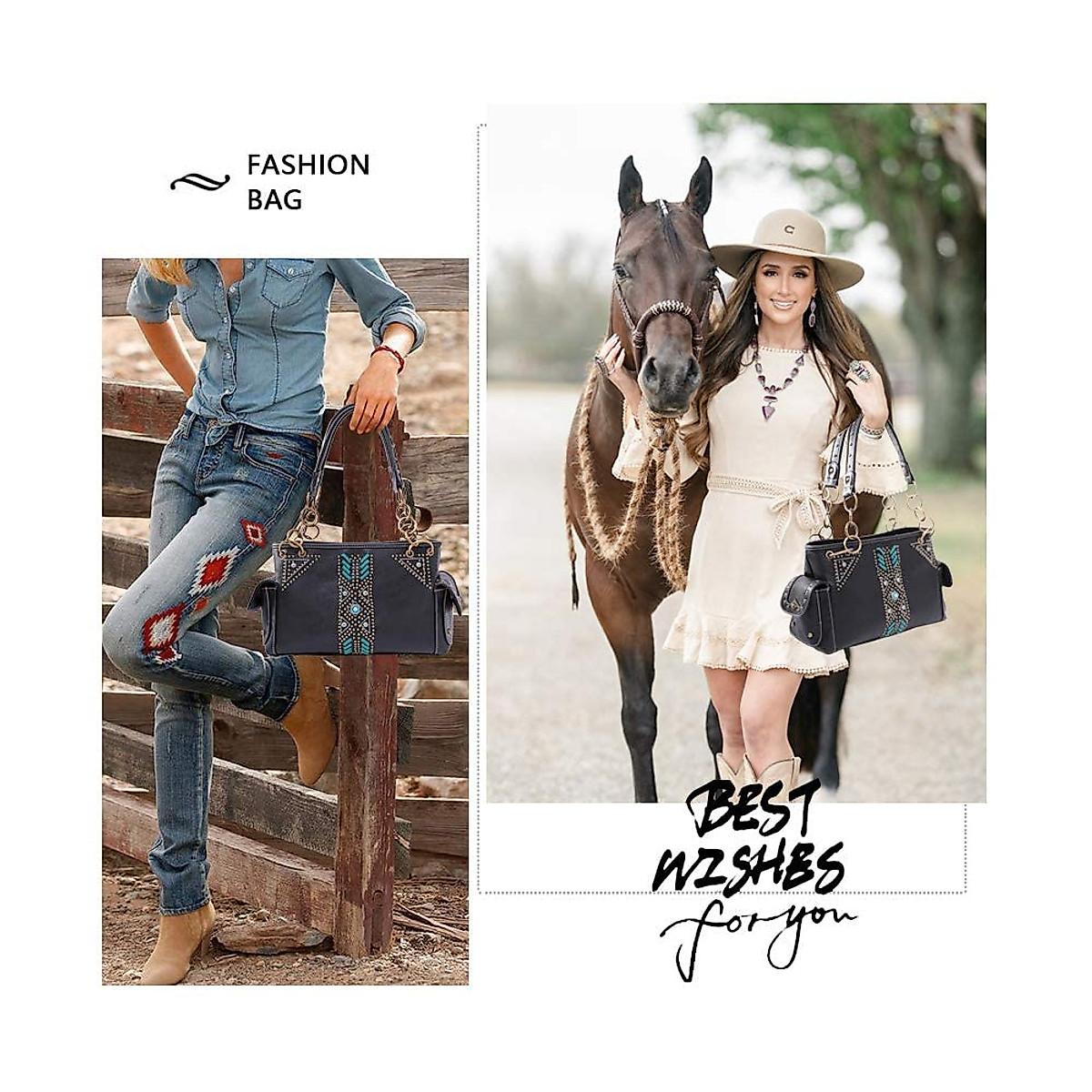 Montana West Handbag and Purse Concealed Carry Tote Bag for Women Leather Embroidered Western Design Satchel MW856G-8085WBR