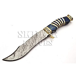 Skokie Knives Custom Hand Made Damascus Steel Hunting Knife Handle Original Camel Bone with Brass Spacer and Pakka Wood A Perfect Grip for Hunters