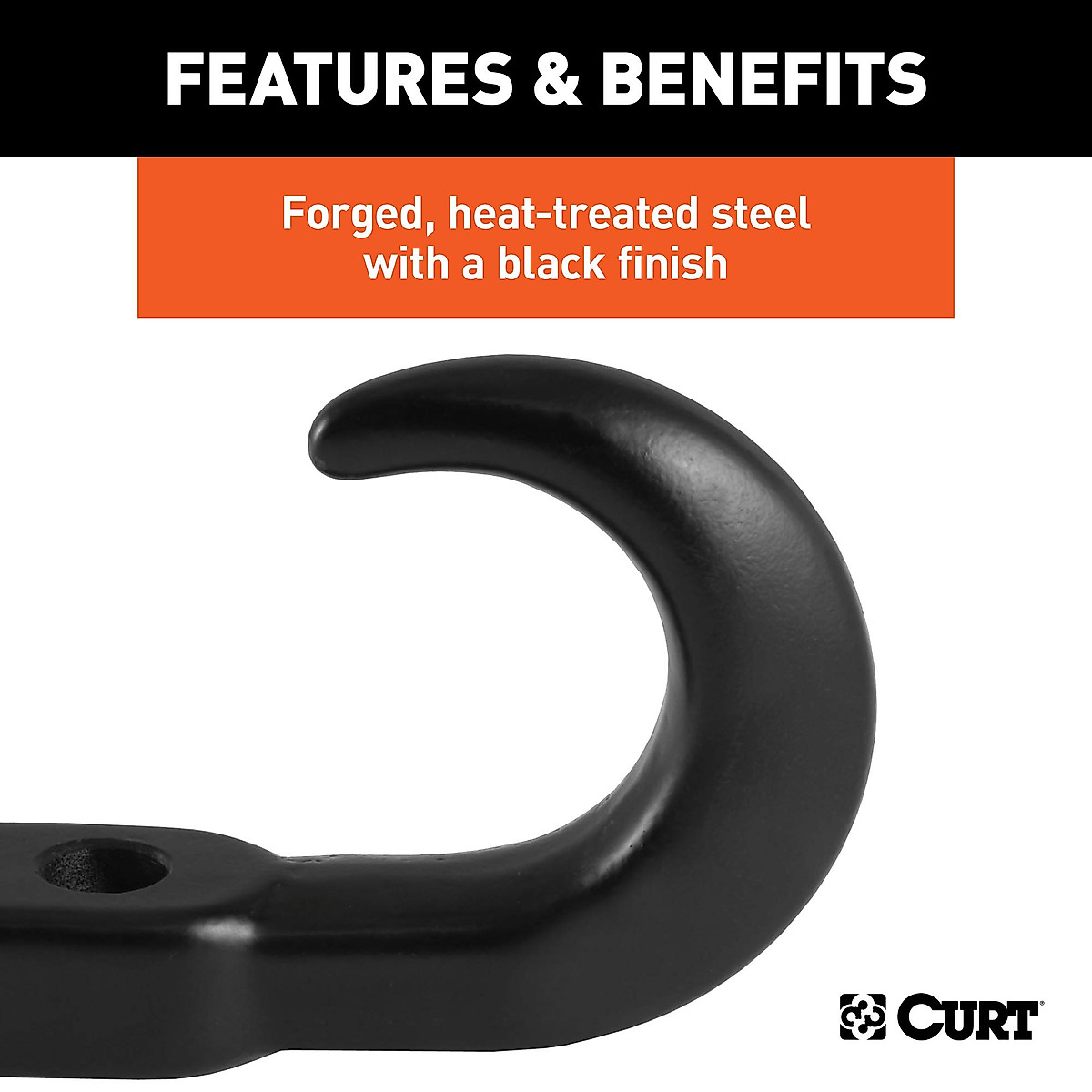 CURT 22411 Bolt-On Black Steel Tow Hook with Spring Clip, 10,000 lbs Capacity