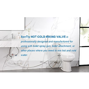 SonTiy Hot and Cold Bidet Mixing Valve Kit, 4-Way Warm Bidet T-adapter Metal T valve for Bidet Valve Adapter with Brass Tee Connector for Bidet Toilet Seat Attachment Handheld Bidet Sprayer