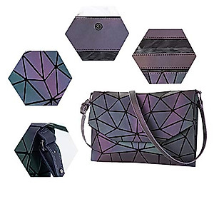 Van Varo Geometric Hard Lattice Crossbody Shoulder Bag Luminous Envelope Handbag Black One Size