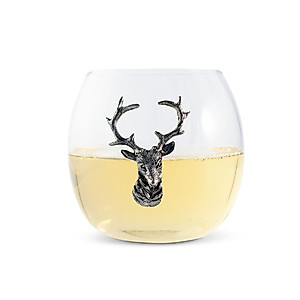 Vagabond House Deer/Elk Stemless Wine Glass, Premium Hand-Blown Crystal, Lodge Style, Perfect for Red/White Wine, 3.25" Tall, 12 oz, Enhance Your Tastings - Sold as Single Glass