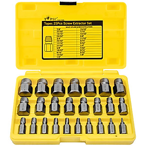 Topec 25Pcs Screw Extractor Set, Hex Head Multi-Spline Easy Out Bolt Extractor Set, Premium High Carbon Steel Rounded Bolt Remover
