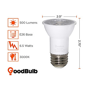 GoodBulb LED PAR16 Light Bulbs | 6.5 Watt (40 Watt Equivalent) | E26 Base | Warm White 3000K | EcoSmart Lights | High Output 500 Lumens (Pack of 4)