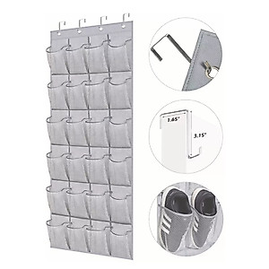 Rehomy 24 Mesh Large Pockets Over The Door Shoe Organizer, Hanging Shoe Organizer for Closet Door Shoe Rack Hanger Holder, Gray