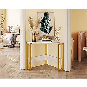 ODK Corner Desk Space Saving Small Desk with Sturdy Steel Frame, Computer Desk with Monitor Stand for Small Space, Easy Assembly Triangle Vanity Desk with Durable Wooden Desktop (Marble)