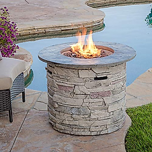 Great Deal Furniture Rogers Propane Fire Pit Round 32" with Grey Top - 40,000 BTU