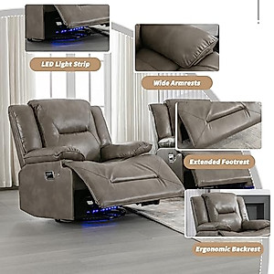 ERYE Home Theater and Living Room Recliner Sofa Couch for 3, Manual Reclining Sofa&Couch with LED Light Strip, 2 Cup Holders and DropDown Table for Home,Apartment,House
