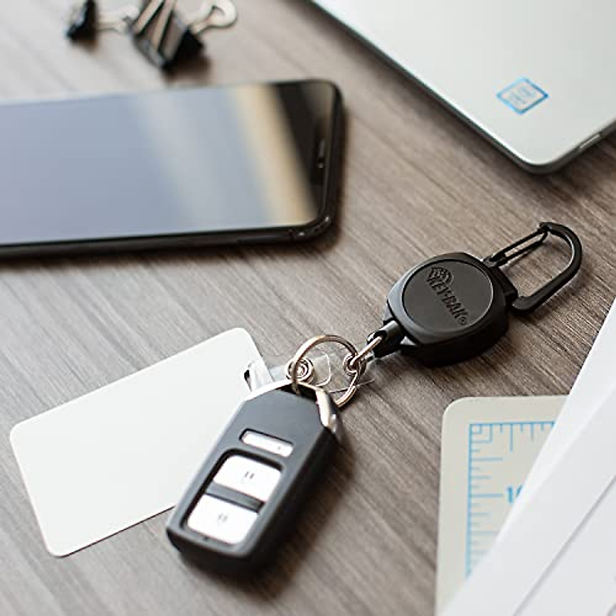 KEY-BAK 0KB1-0A24 Sidekick ID Badge and Key Reel, 24" Kevlar Cord, Tough Polycarbonate Case, Zinc Alloy Metal Carabiner (0KB1-0A24) , Black