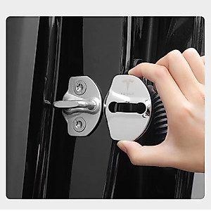 PJOKI Fit Tesla Model 3 Model Y Car Door Lock Cover Stainless Steel Car Door Lock Cover Door Guard Lock for Tesla Accessories(Silver)